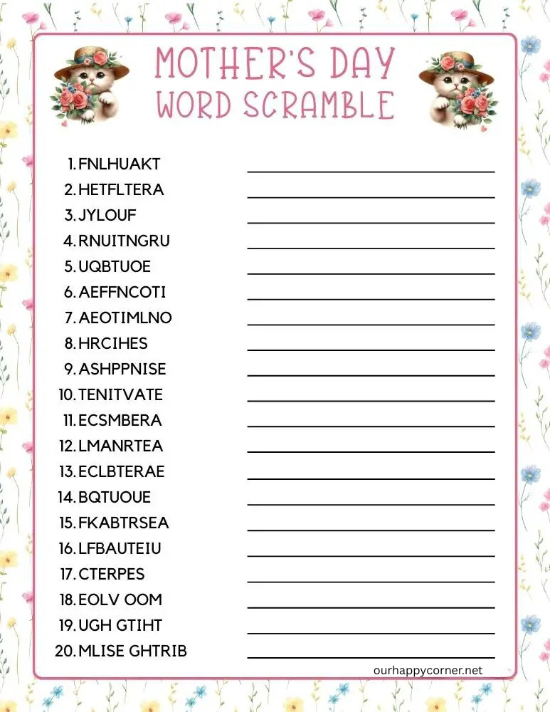 Mothers day Word Scramble - Our Happy Corner